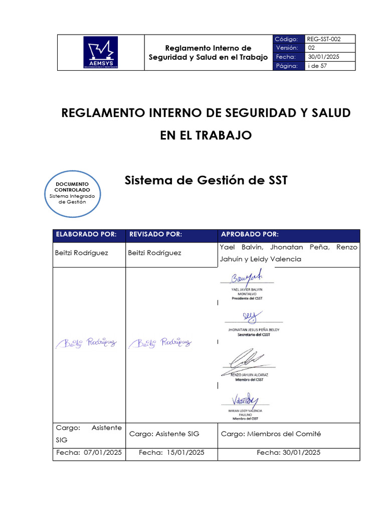 REG-SST-01 Reglamento Interno de Seguridad y Salud - V2 | PDF | Seguridad y salud ocupacional ...