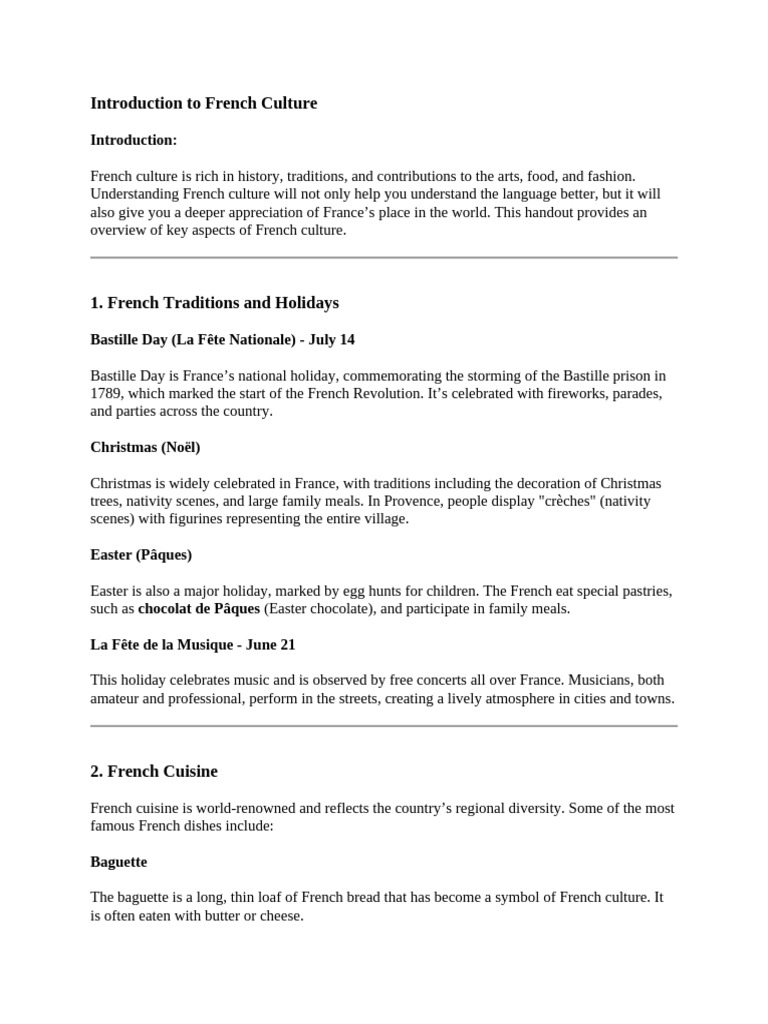 Overview of French Culture and Cuisine | PDF