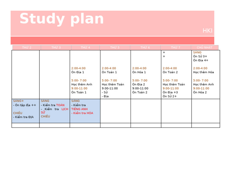 Study plan - gốc | PDF