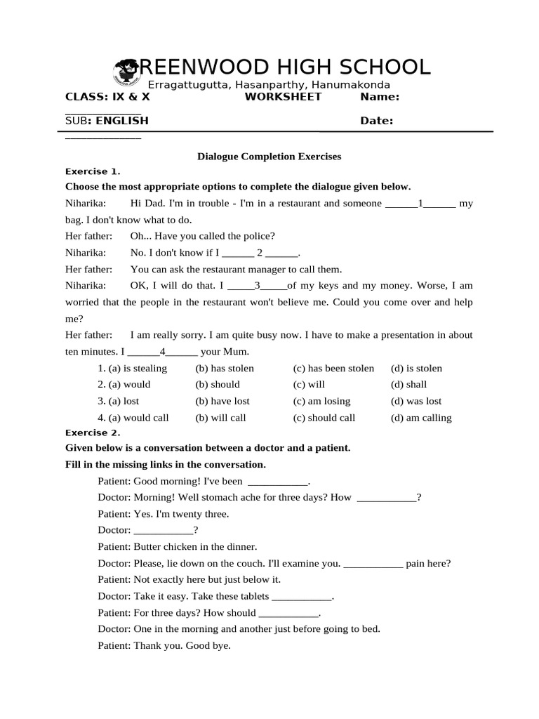 Class 10 Dialogue Completion Exercise | PDF