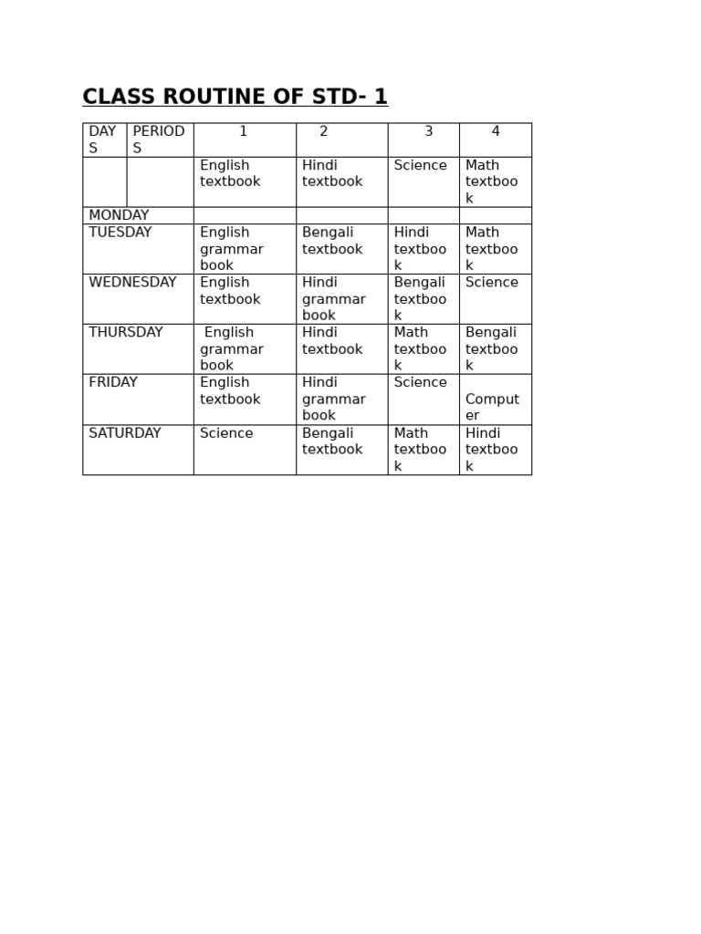 Updated class routine | PDF
