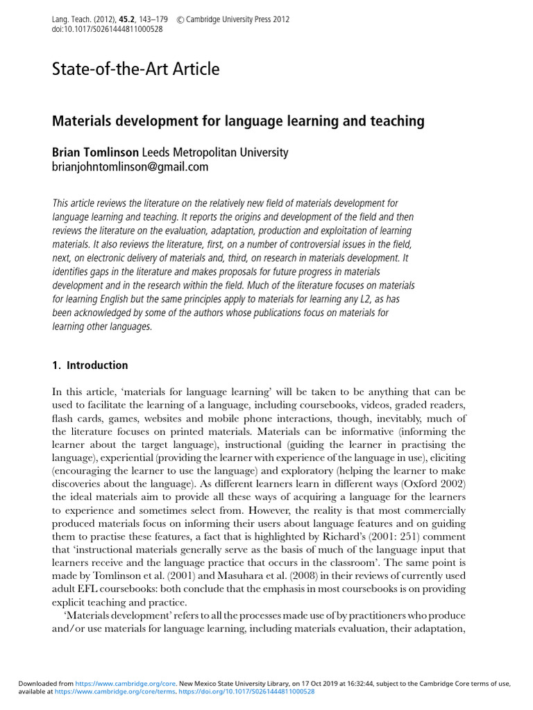 Acticle 3 Materials Development For Language Learning and Teaching ...