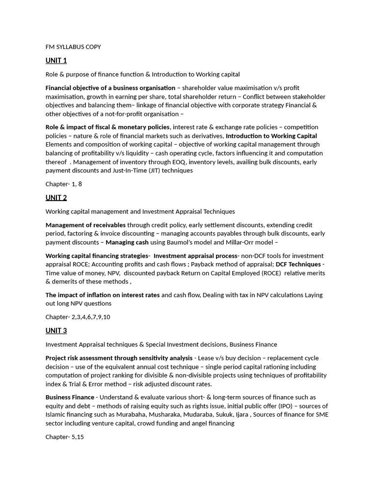 FM SYLLABUS COPY | PDF | Valuation (Finance) | Business Valuation