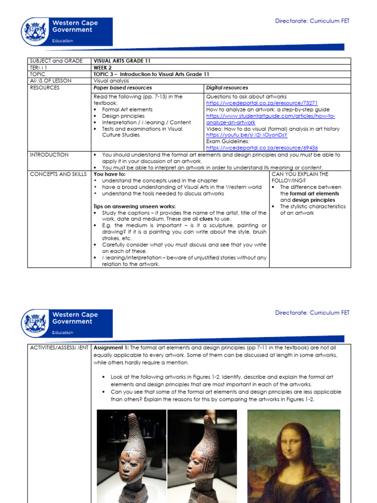 Visual Arts Grade 11 T1 W2 - 2021 | PDF | Liberal Arts Education | Learning