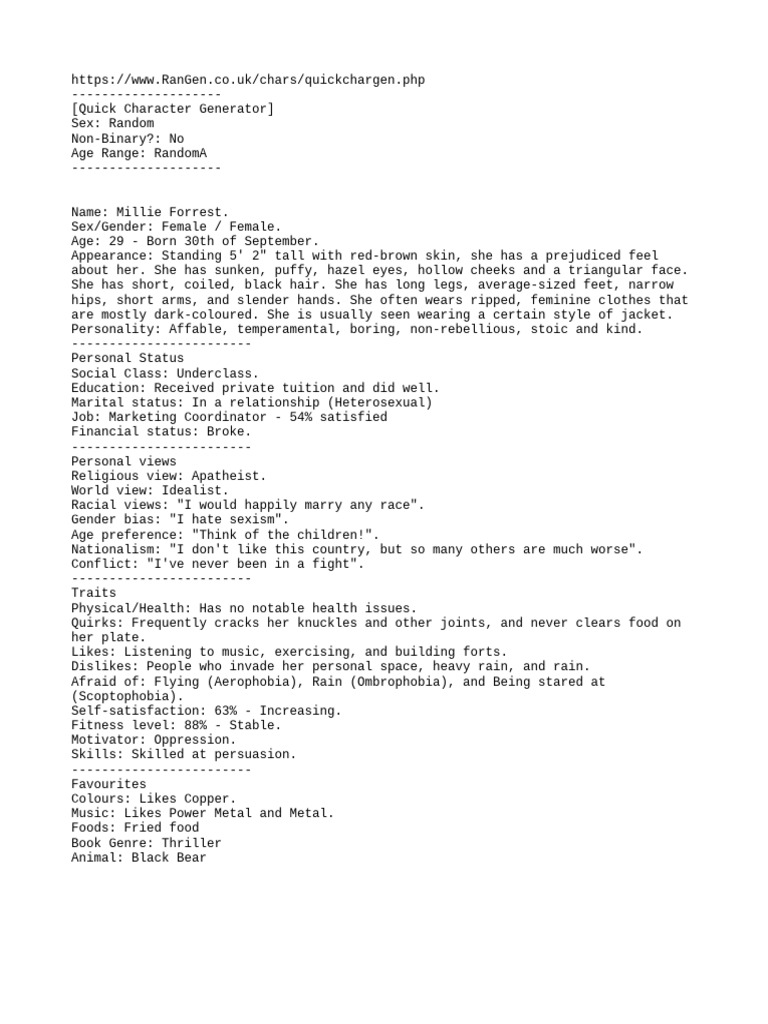 RanGen - Quick Character Generator - Feb 7, 2025, 12 - 07 PM | PDF