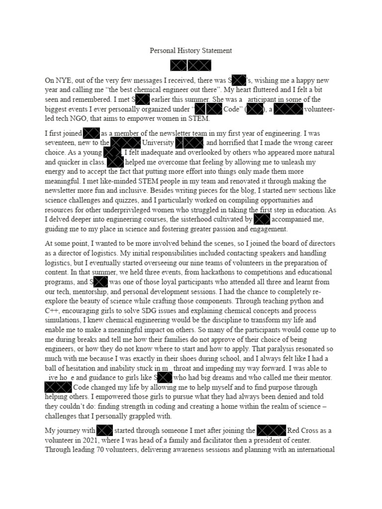 Personal History Statement - Exemplar 3 | PDF | Empathy | Psychology