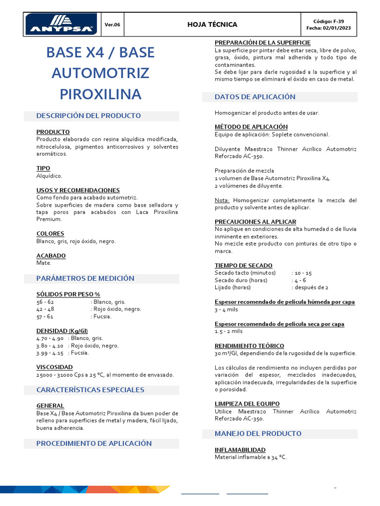 Base X4 - Base Automotriz Piroxilina. | PDF | Pintar