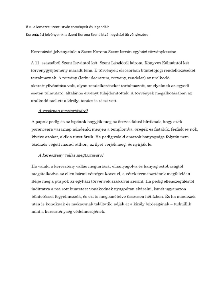 Szent István Törvényei És Legendái | PDF