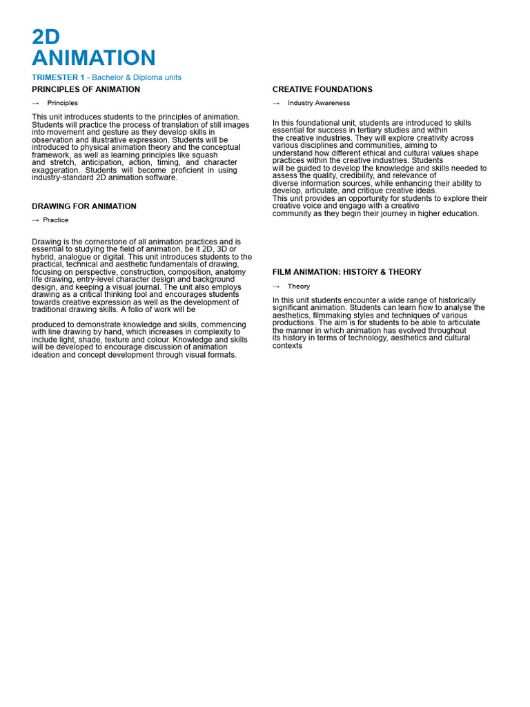 2D Animation Course Overview: Units & Skills | PDF | Entrepreneurship ...