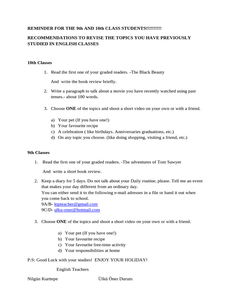 English Revision Tips for 9th & 10th Graders | PDF