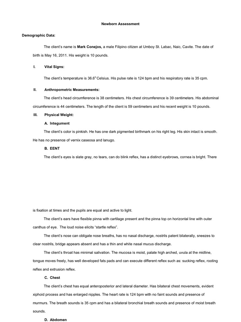 Newborn Assessment | PDF | Infants | Primate Anatomy