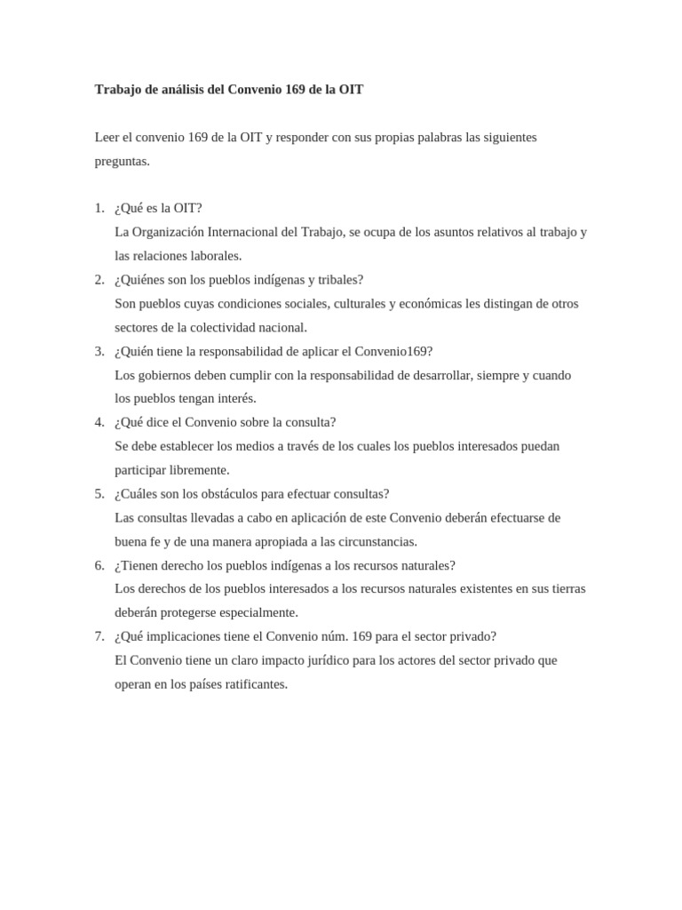 Análisis del Convenio 169 de la OIT | PDF