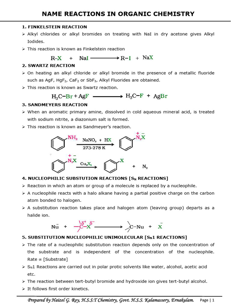 Named Reactions in Organic Chemistry | PDF | Aldehyde | Chemical Reactions