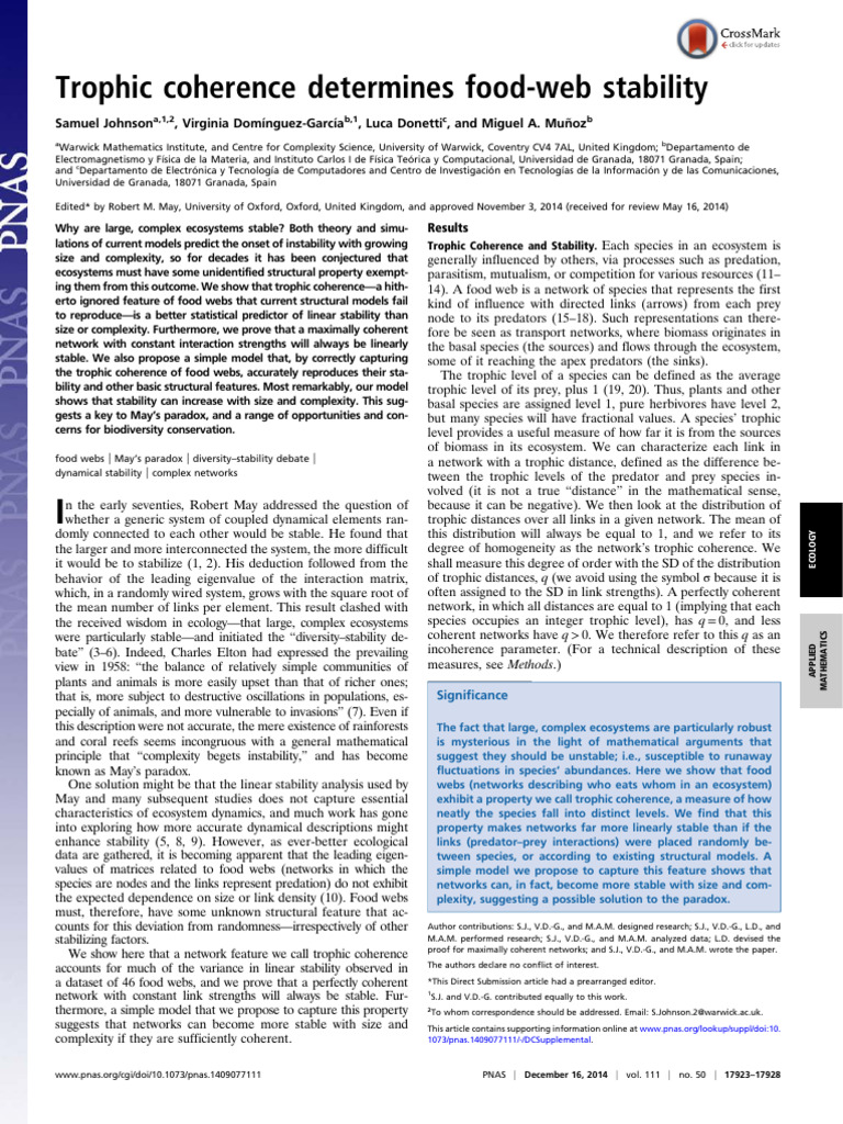 Trophic Coherence and Food-Web Stability | PDF | Stability Theory ...
