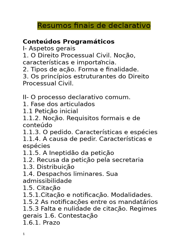 Resumos Finais de Declarativo | PDF
