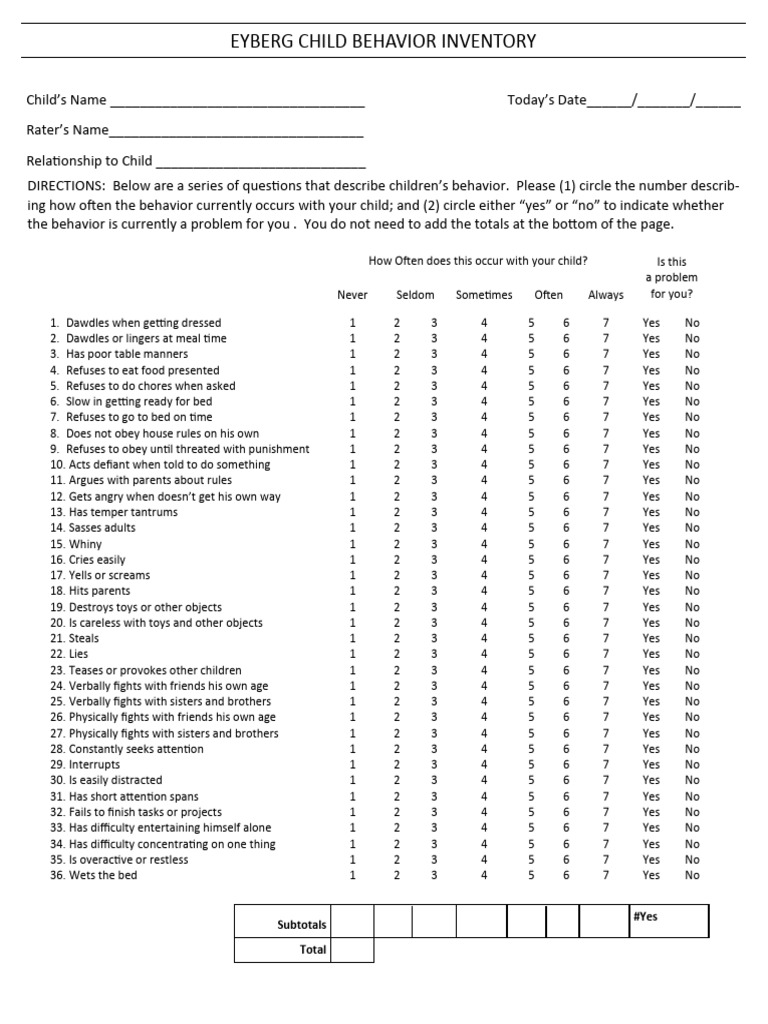 Eyberg | PDF | Behavioural Sciences | Psychology