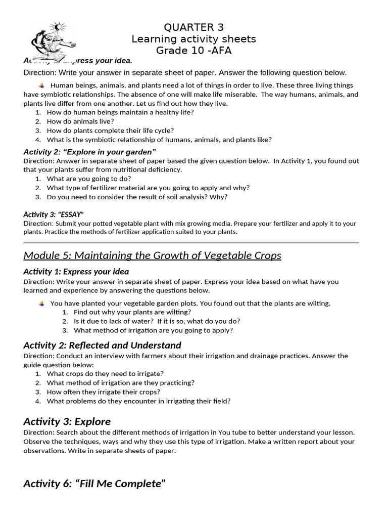 Activity Sheets Quarter 3&4 | PDF | Leaf | Nutrients
