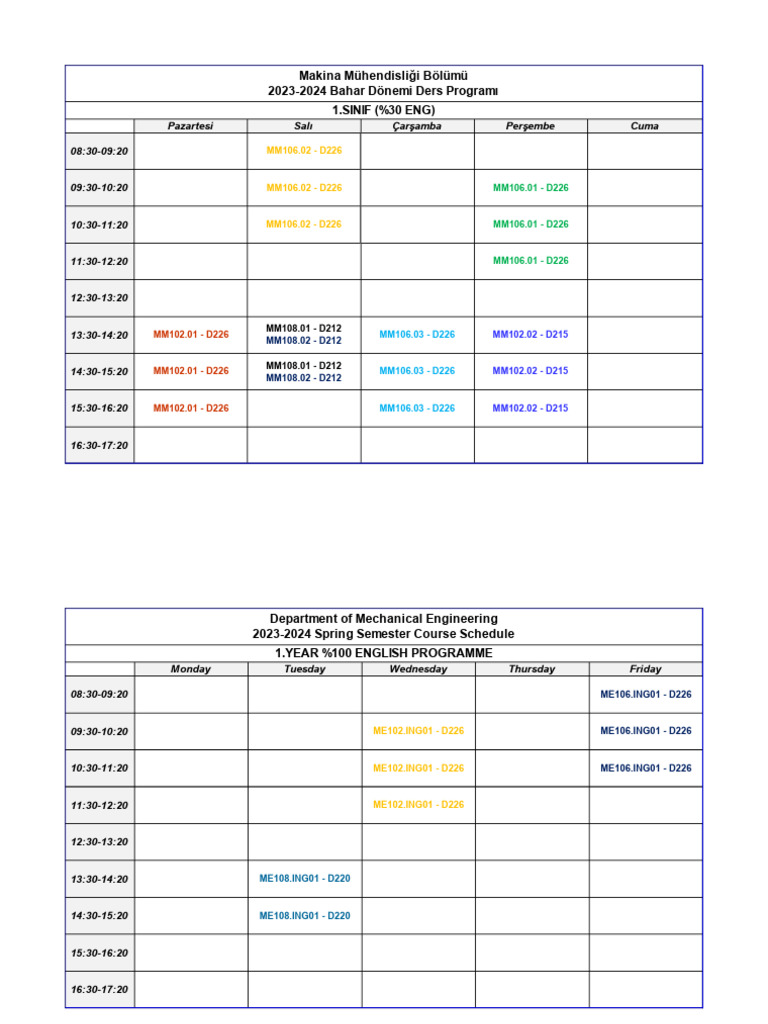 2023 2024 Bahar Donemi Lisans Ders Programi | PDF