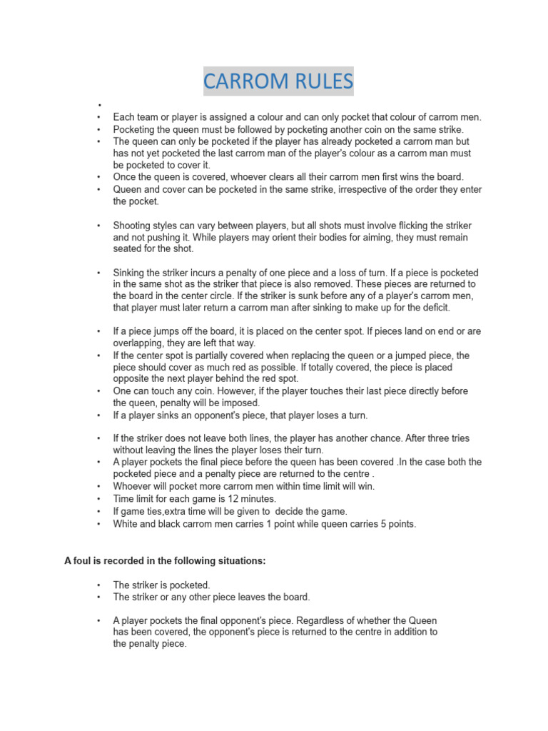 CARROM RULES... | PDF | Referee | Sports
