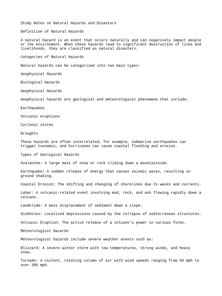 Study Notes on Natural Hazards and Disasters | PDF | Natural Disasters ...