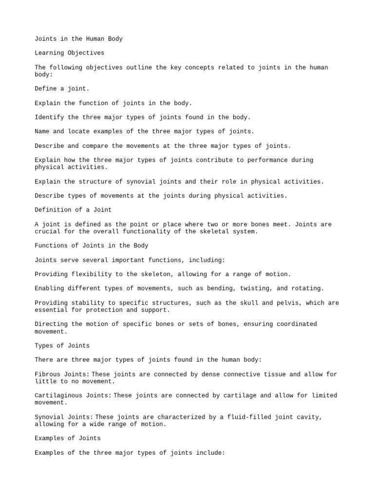 Types and Functions of Human Joints | PDF | Anatomical Terms Of Motion ...
