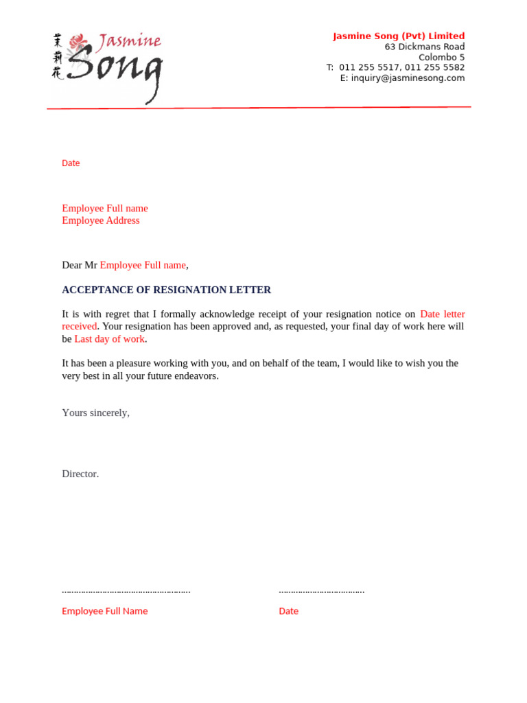 Resignation Acceptance Confirmation | PDF