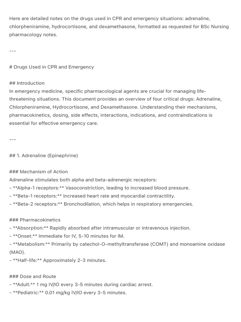 The Drugs Used in CPR and Emergency Situations | PDF | Allergy ...