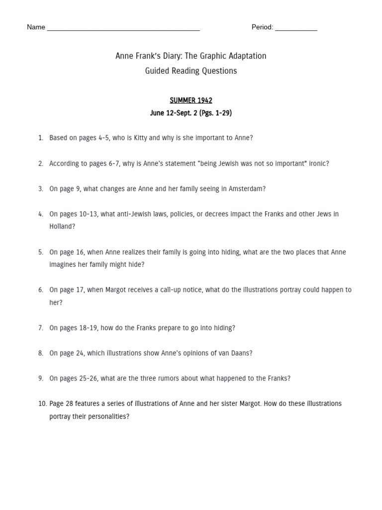 Graphic Novel Guided Reading Questions | PDF