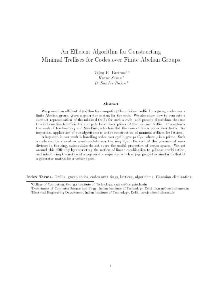 An Ecient Algorithm For Constructing Minimal Trellises For Codes Over Finite Abelian Groups ...