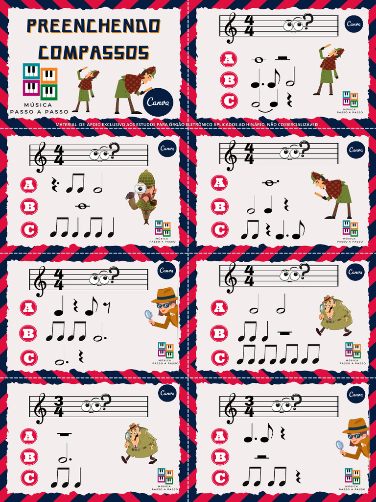 A Figura Da Colcheia e Exercícios 2 Ao 5 - Cartões Preenchendo ...