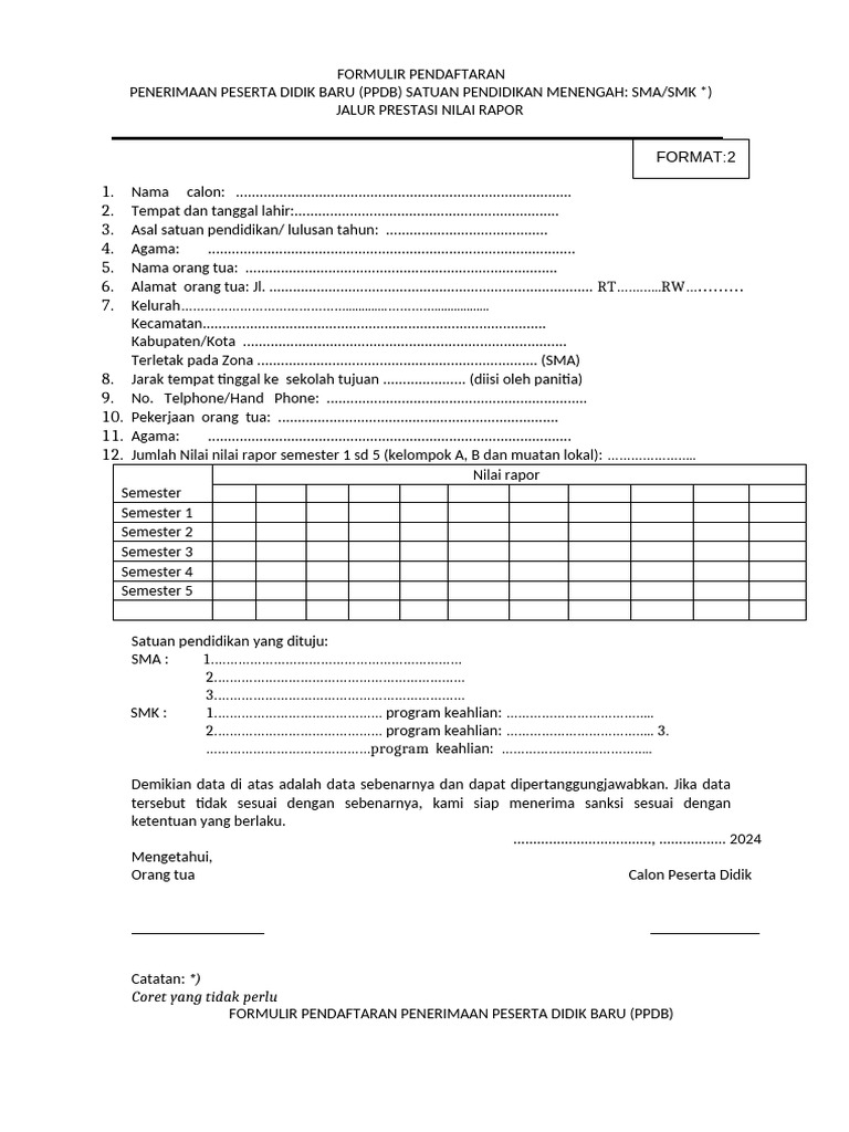 Formulir Pendaftaran PPDB SMA/SMK | PDF