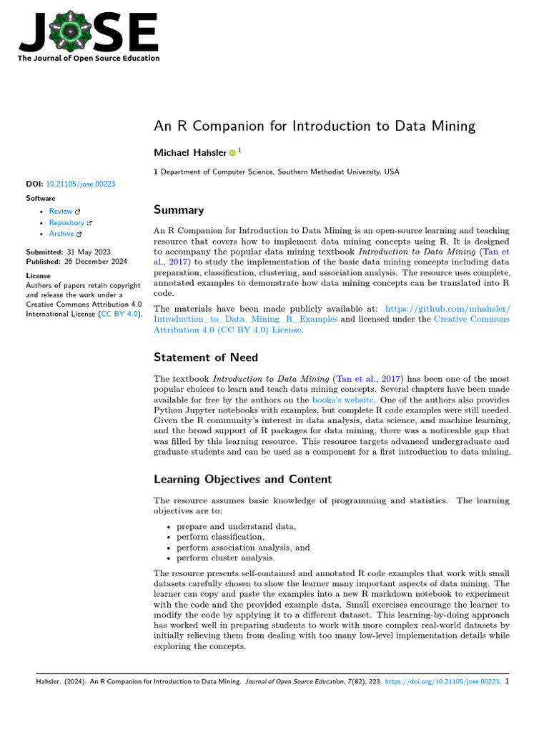 An R Companion For Introduction To Data Mining | PDF | Data | Cluster Analysis