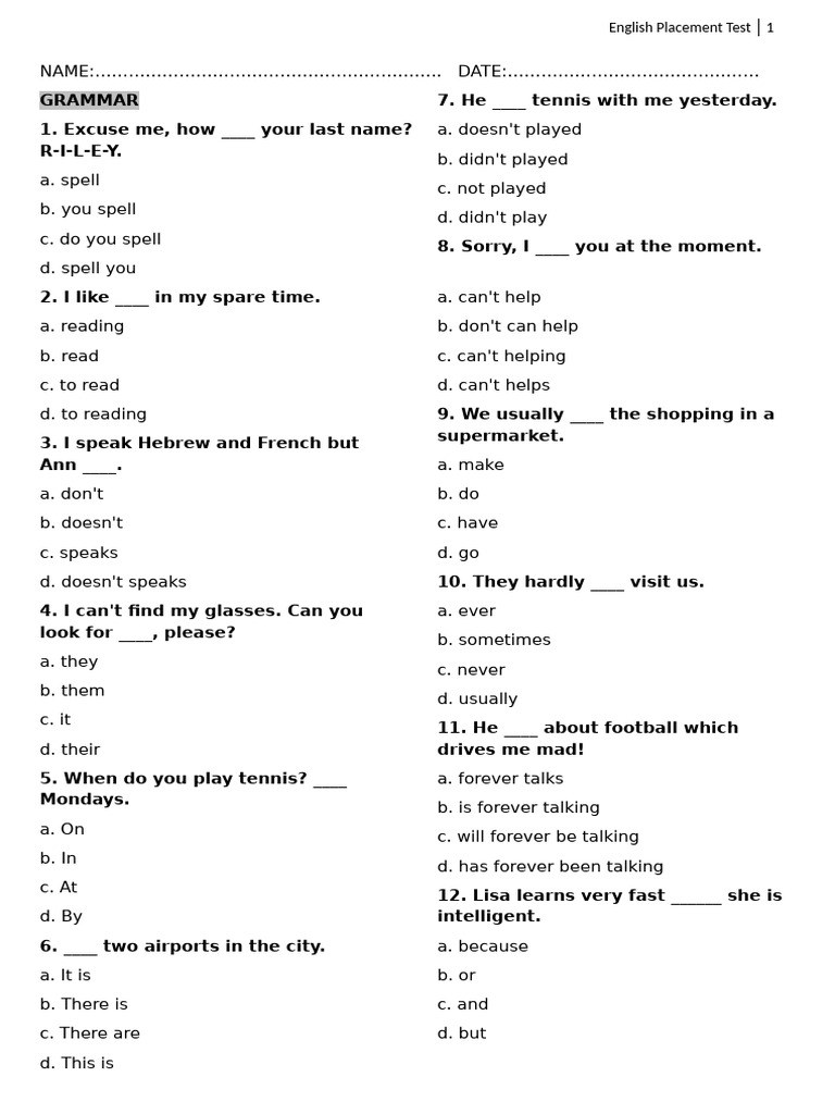 Placement Test | PDF