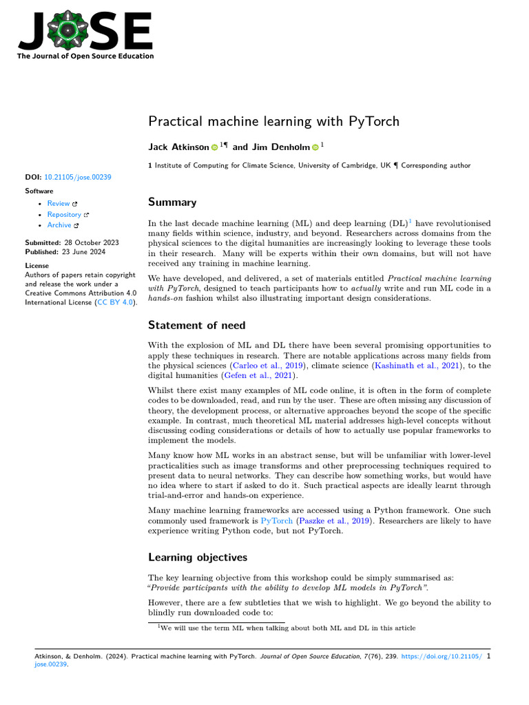 Practical Machine Learning With PyTorch | PDF | Machine Learning | Creative Commons License