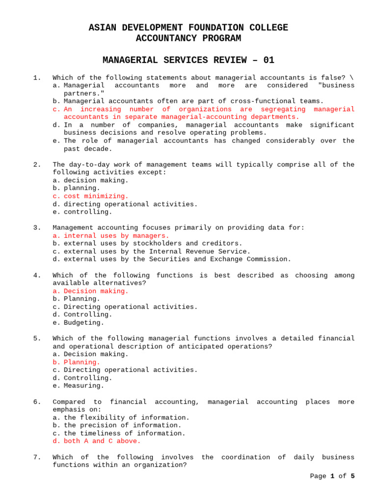 Answer 1 REV | PDF | Management Accounting | Accounting