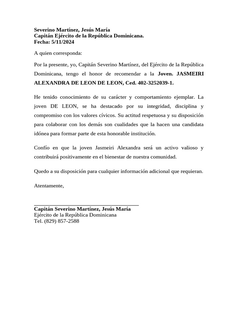 Carta Jasmeiri Alexandra de Leon de Leon | PDF