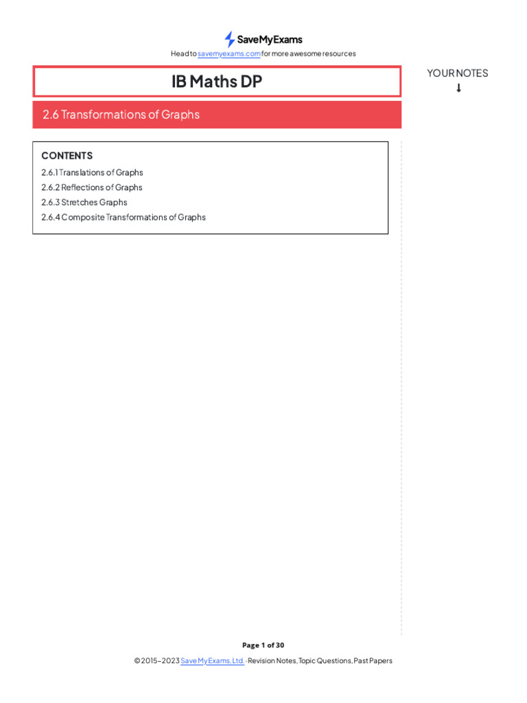2 6 Transformationsof Graphs Note Pdf Cartesian Coordinate System