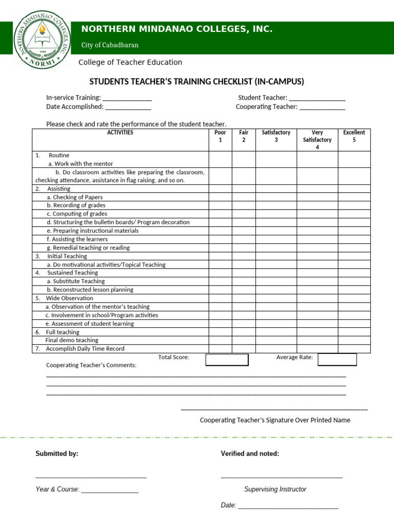 IN-CAMPUS-ST-CHECKLIST | PDF | Teachers | Intelligence