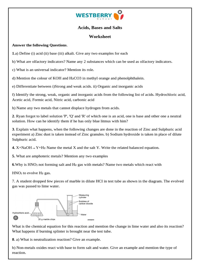 X Acids, Bases and Salts Worksheet | PDF | Acid | Ph