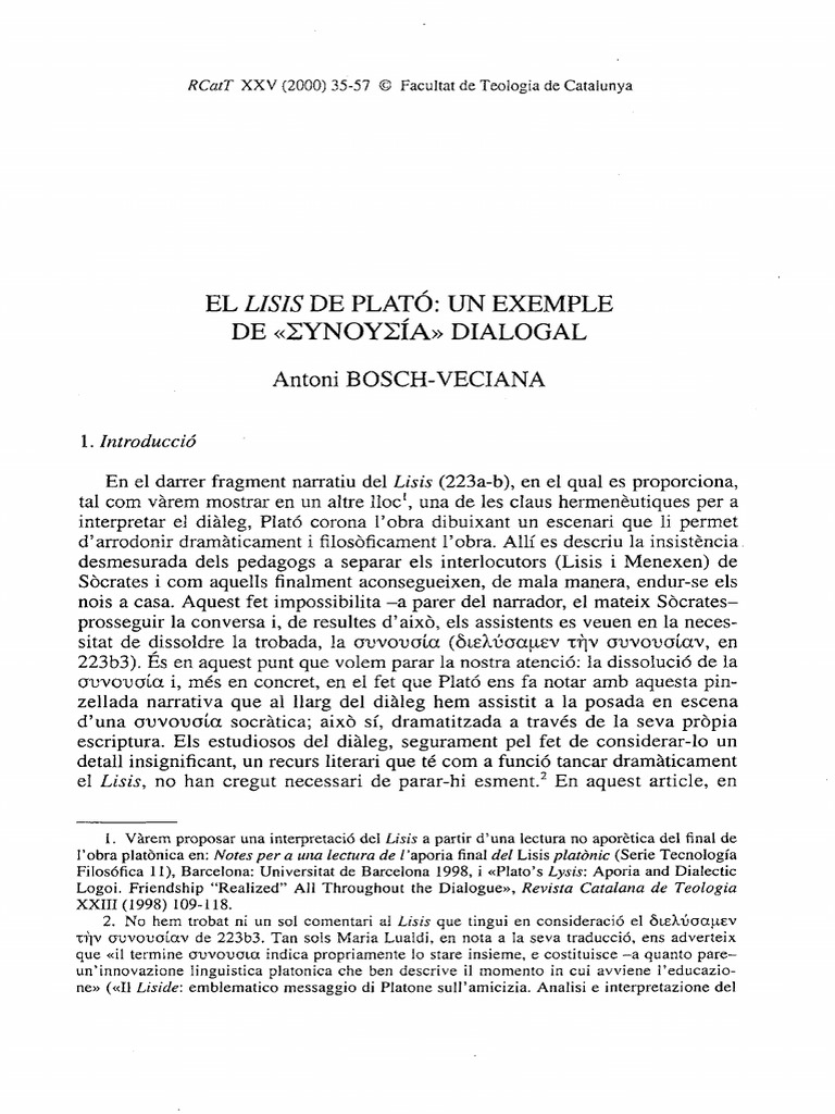 El Lisis de Plato Un Exemple de | PDF