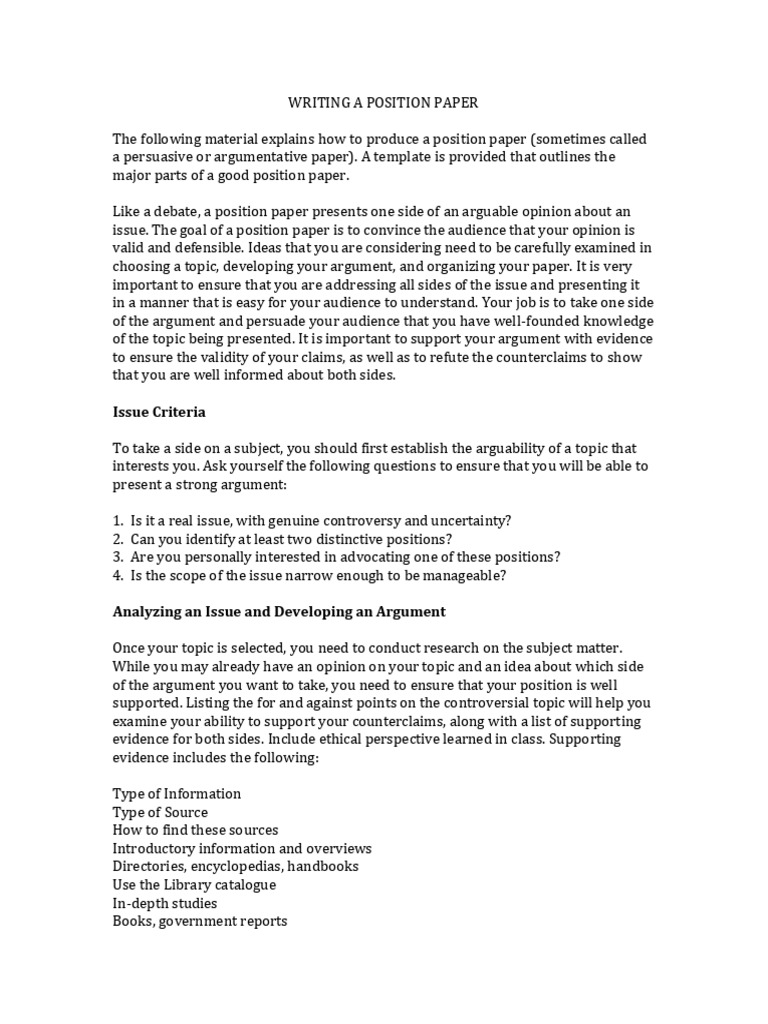 WRITING A POSITION PAPER | PDF | Argument | Libraries