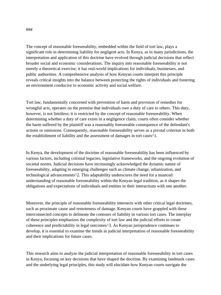 Reasonable Foreseeability in Kenyan Tort Law | PDF | Negligence | Tort