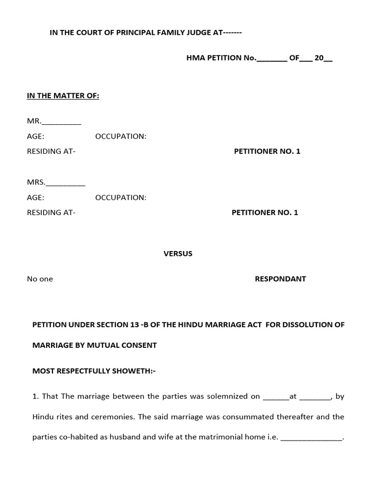 Mutual Consent Divorce Petition Template | PDF | Marriage | Kinship And ...