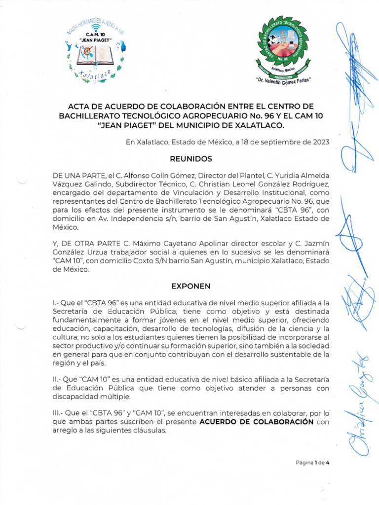 Acuerdo de Colaboracion Entre El Cbta 96_ Cam No. 10 | PDF
