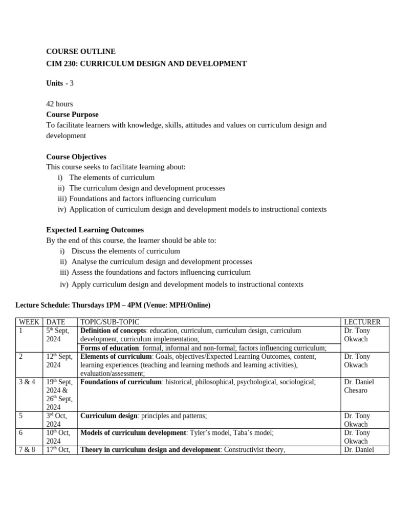Course Outline - Cim 230 | PDF | Curriculum | Educational Technology
