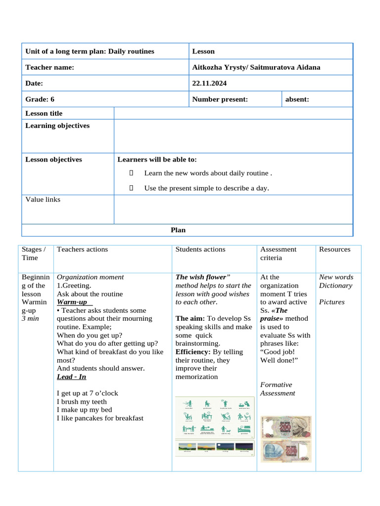 lesson plan 3 | PDF | Lesson Plan | Behavior Modification