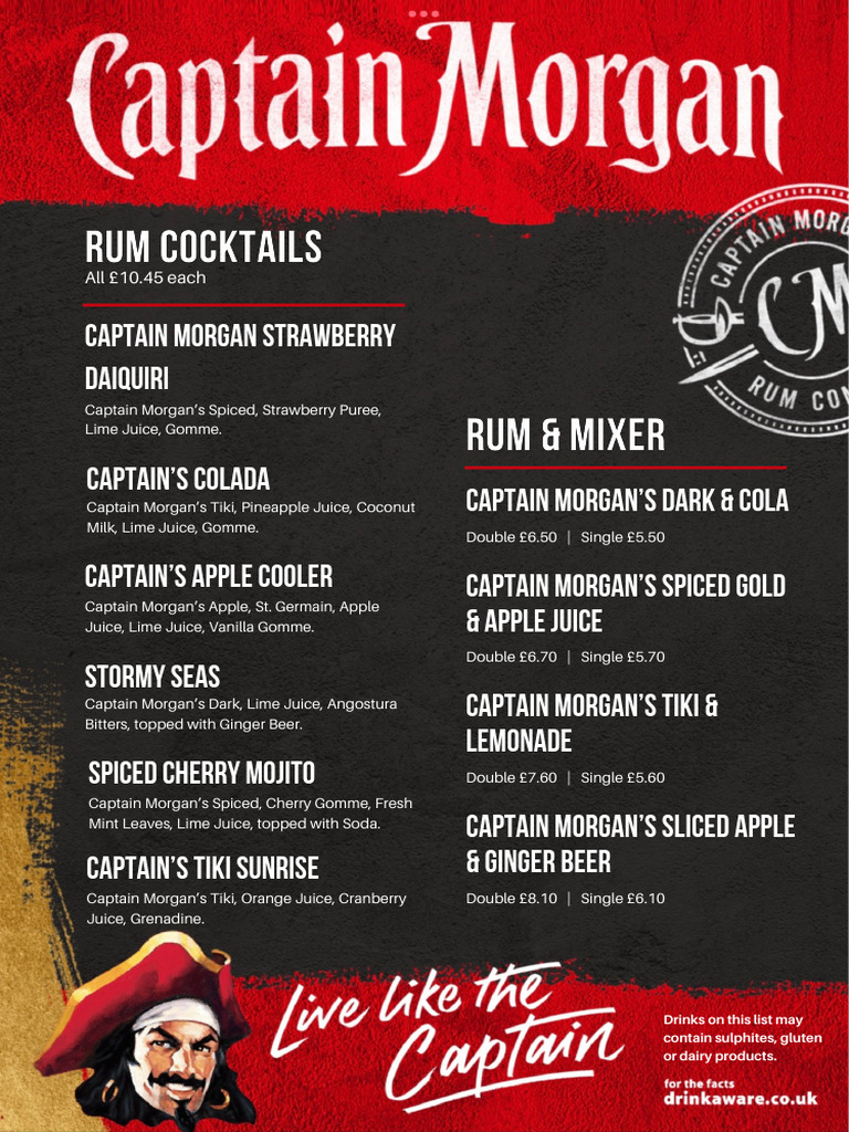 Media - Obod1abu - Lincoln Captain Morgan S Bar Menu A1 4 | PDF