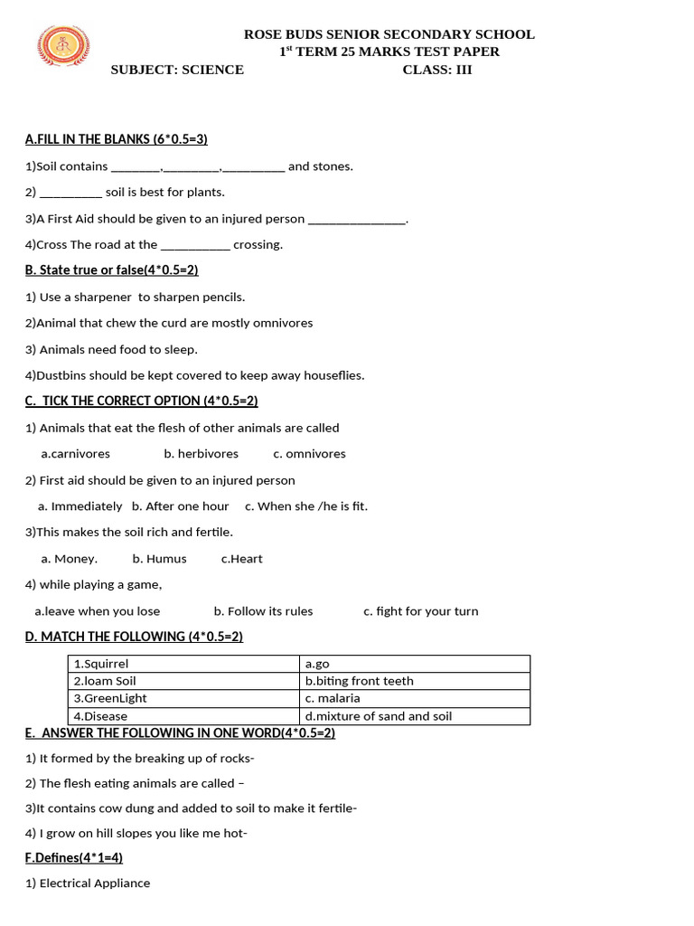 C3 - Science 25 Marks Test Paper | PDF
