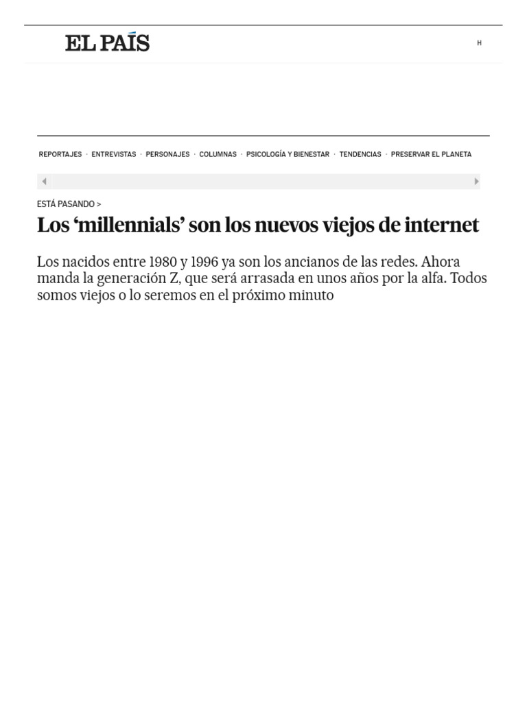 Los ‘millennials’ son los nuevos viejos de internet _ EL PAÍS Semanal | PDF | Millennials ...