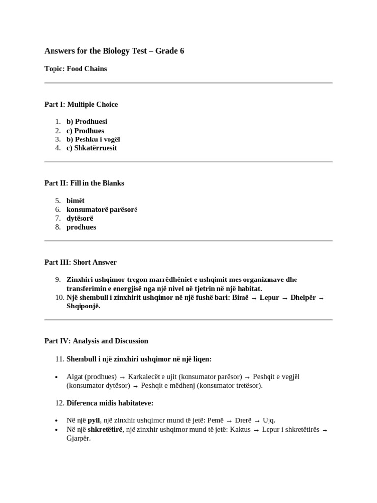 Answers For The Biology Test | PDF